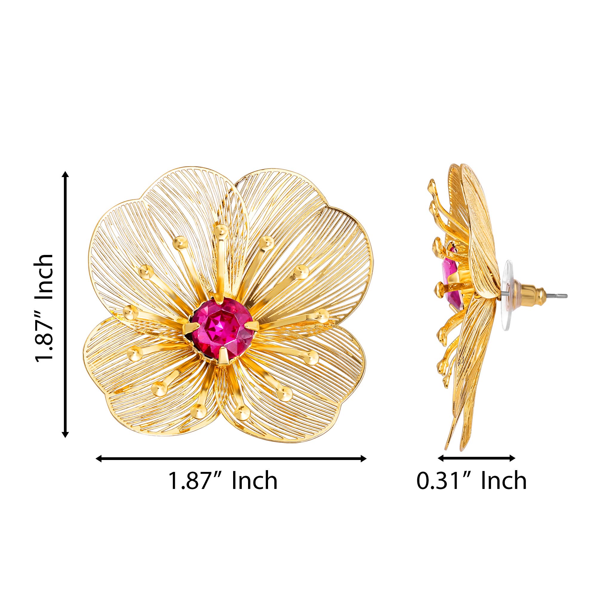 Jessica Simpson Gold-Tone Filigree Flower Stud Earrings with Pink ...