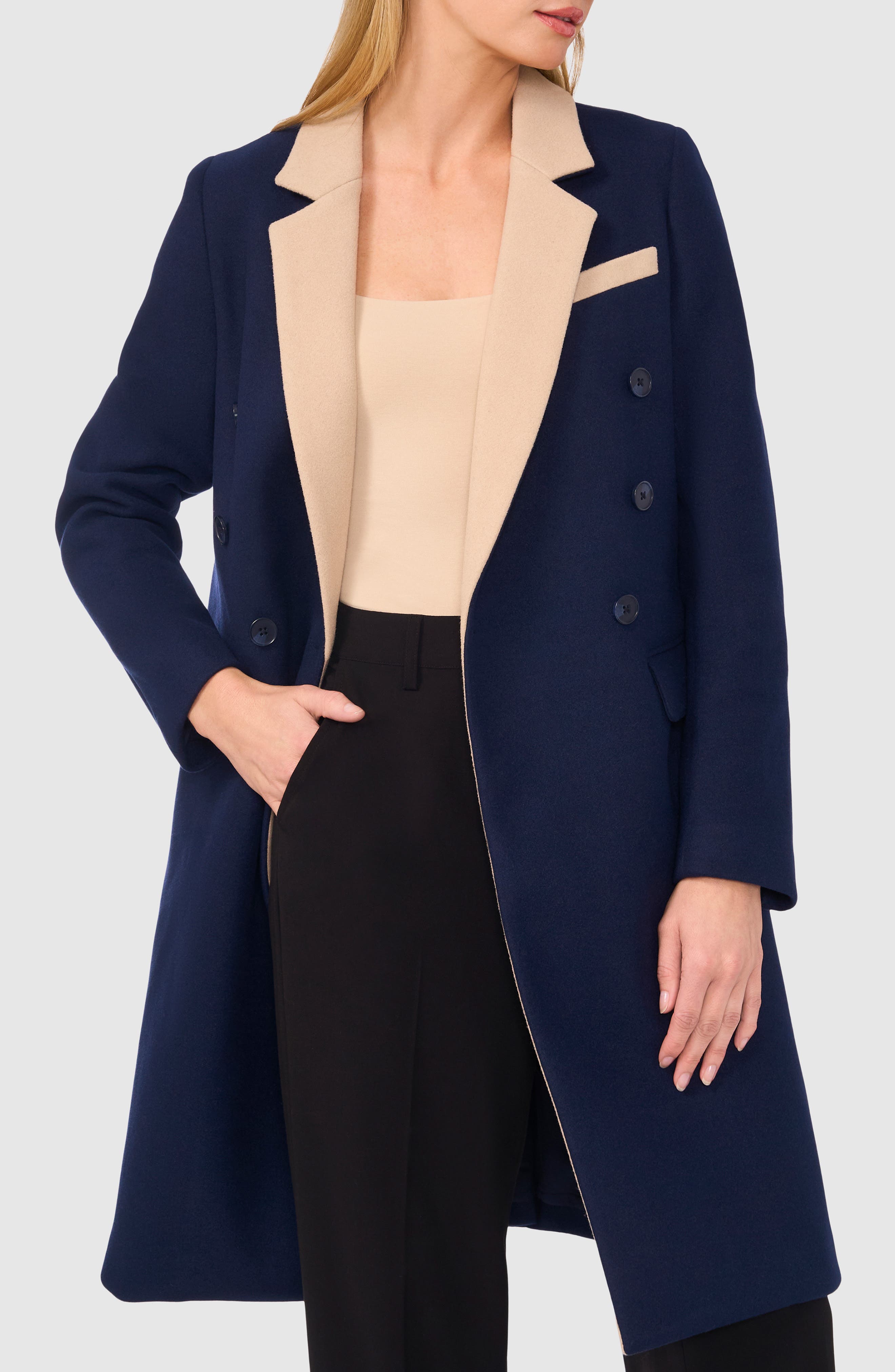 Halogen® Contrast Collar Double Breasted Coat | Nordstromrack