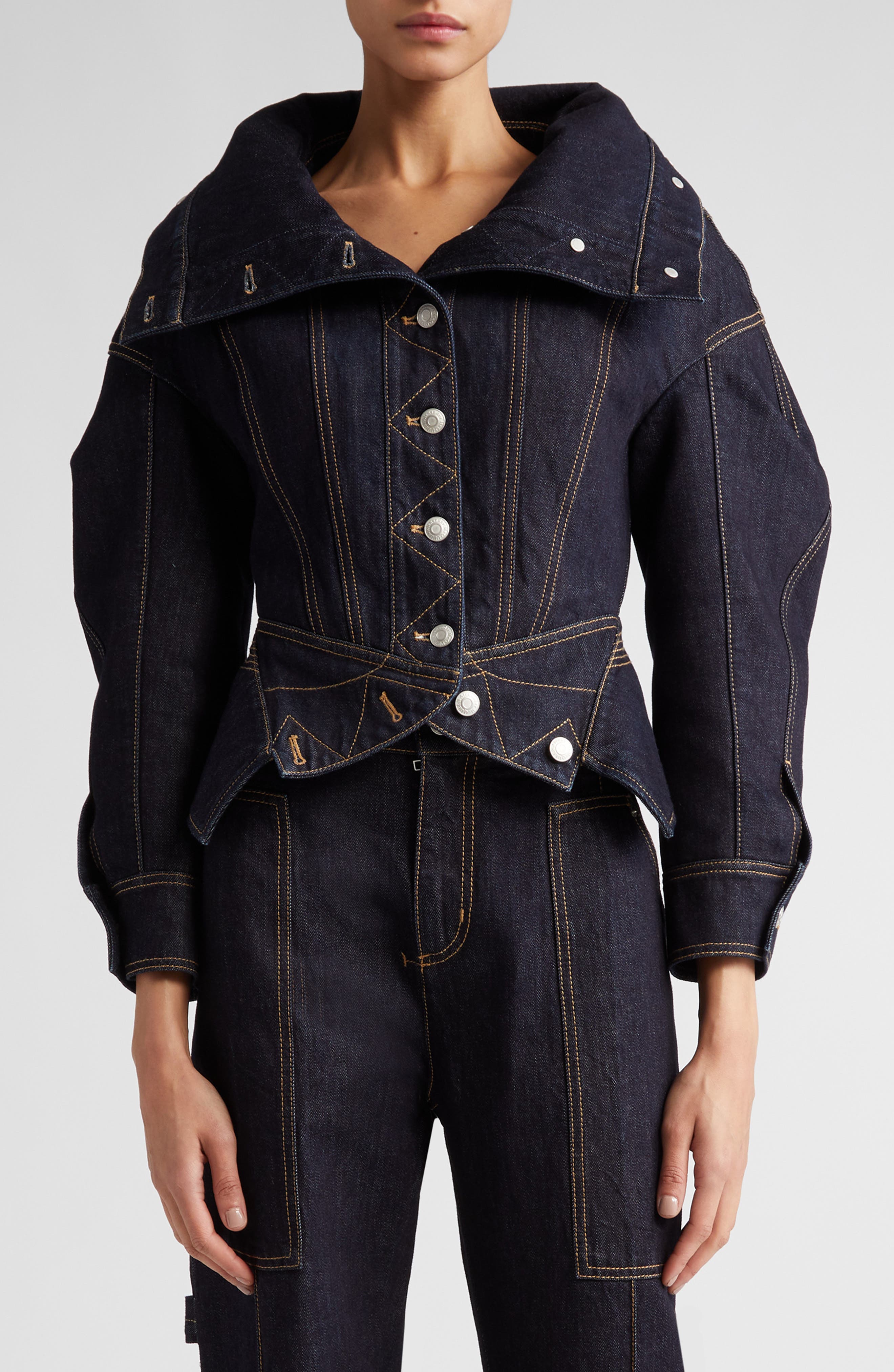 McQueen Funnel Neck Denim Jacket | Nordstrom