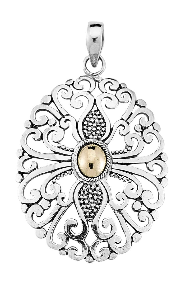 SAMUEL B. Sterling Silver & 18K Yellow Gold Oval Swirl Filigree Pendant ...