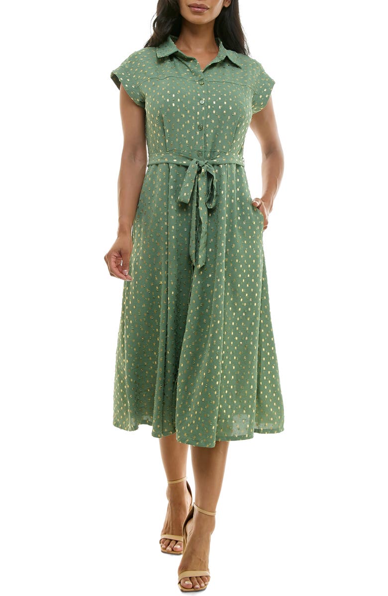 Nina Leonard Clip Dot Cap Sleeve A-Line Shirtdress | Nordstromrack