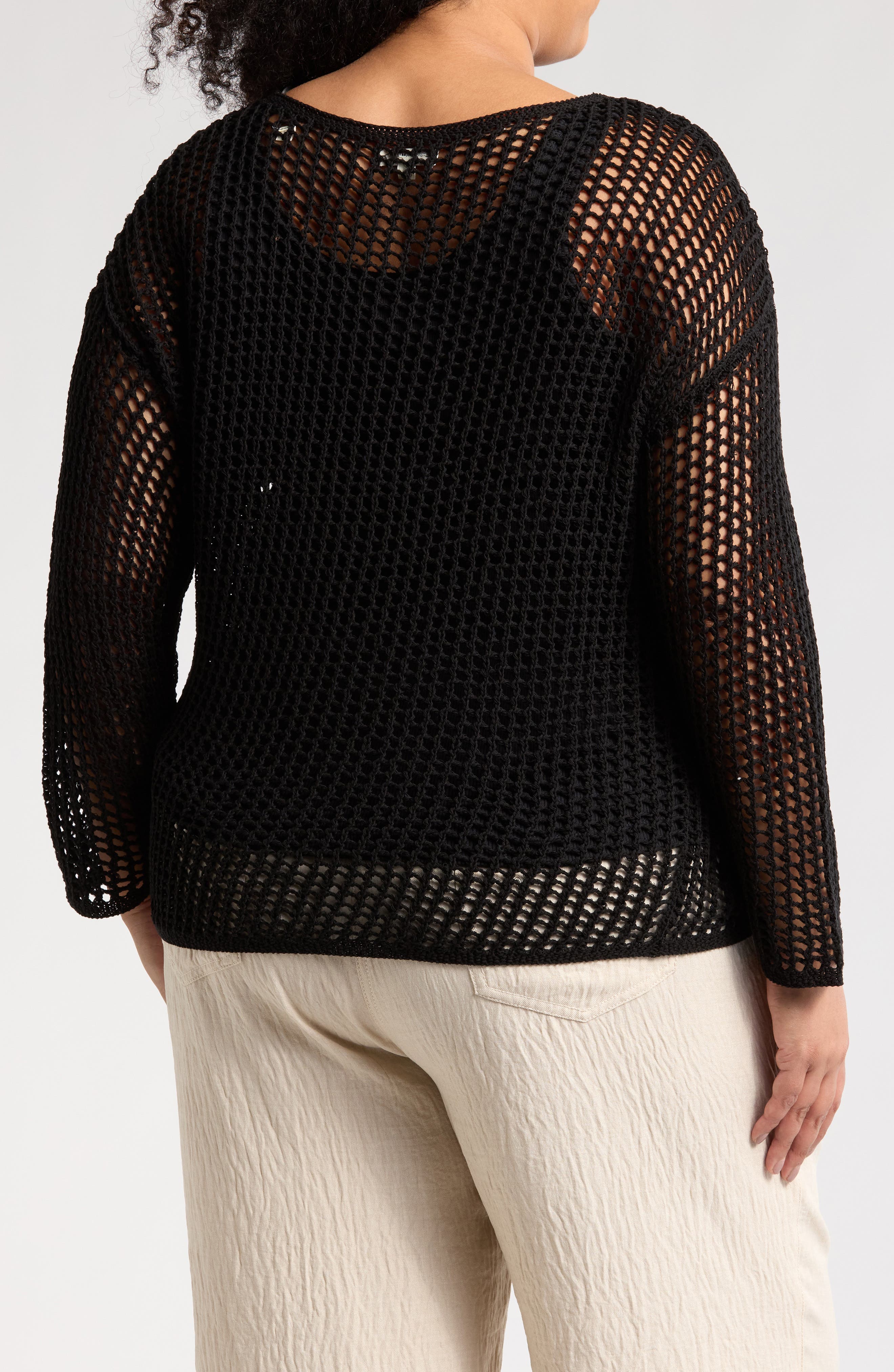 MAX STUDIO Long Sleeve Mesh Open Knit Top | Nordstromrack