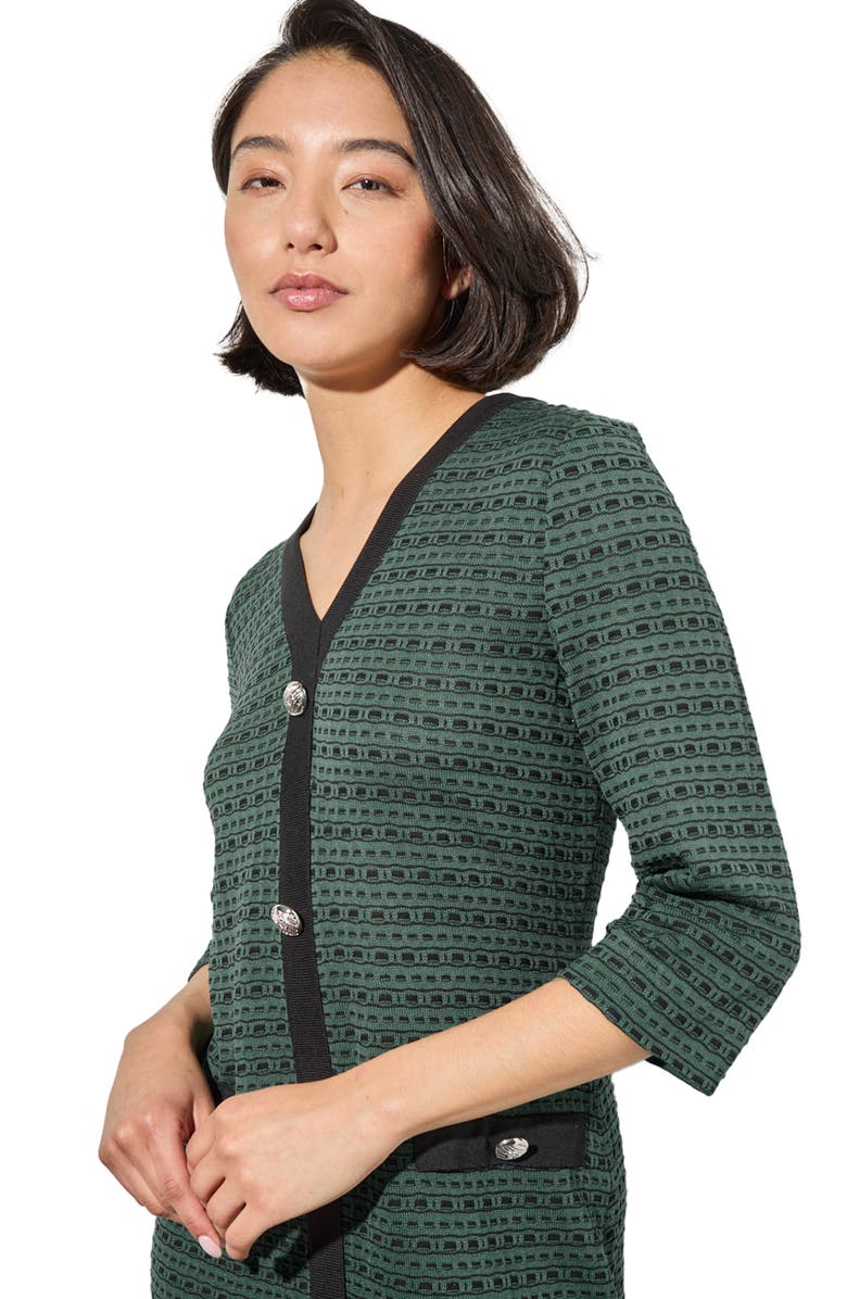 Ming Wang Button Front V-Neck Elbow Sleeve Knit Dress | Nordstrom