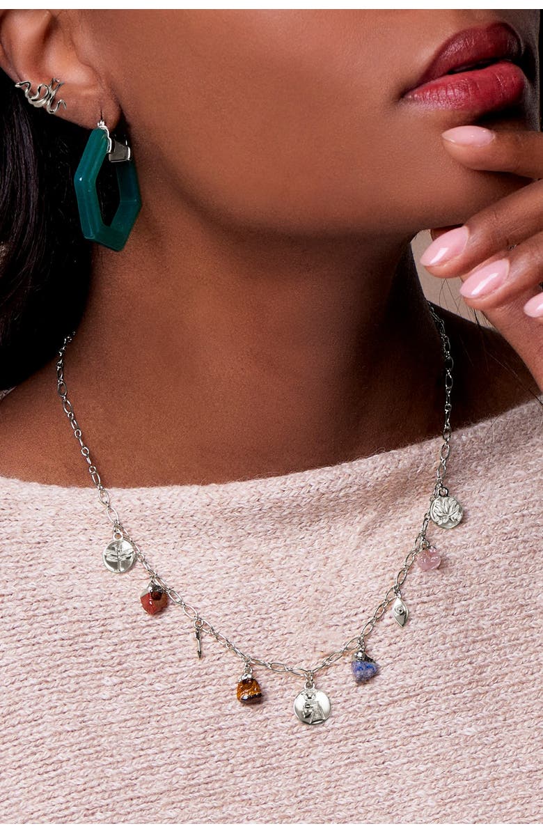 Sterling Forever Rhodium Plated Multi Charm Chain Necklace | Nordstromrack