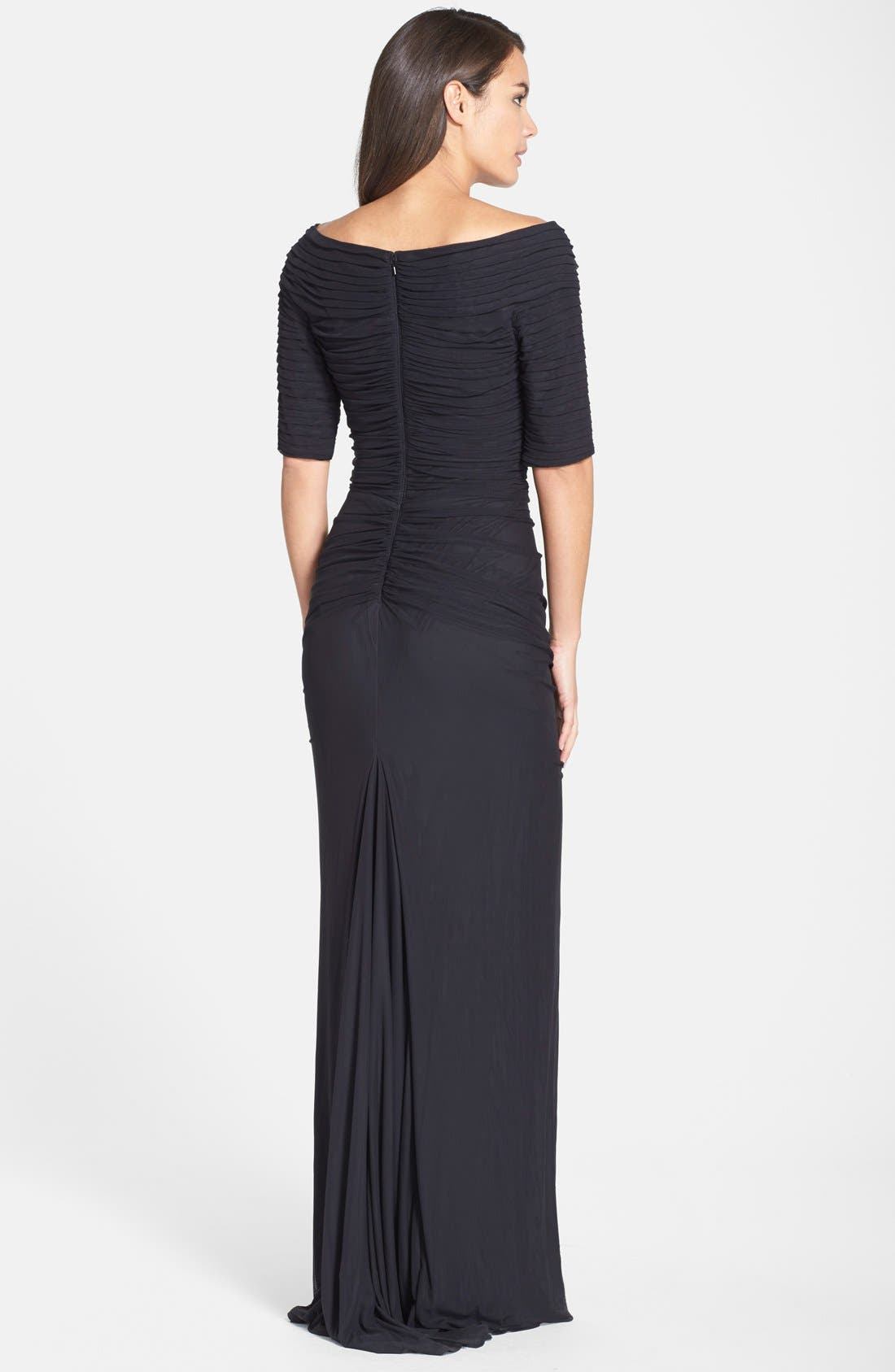 Tadashi Shoji Asymmetrical Ruched Mesh Gown | Nordstrom