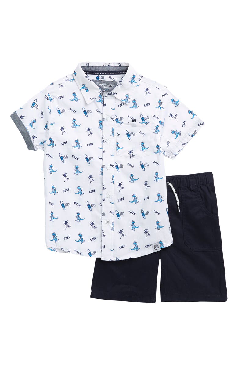 FREE PLANET Kids' Surf Dinosaur Short Sleeve Woven Button-Up Shirt ...