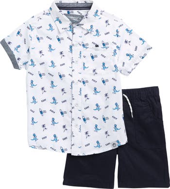 FREE PLANET Kids' Surf Dinosaur Short Sleeve Woven Button-Up Shirt ...