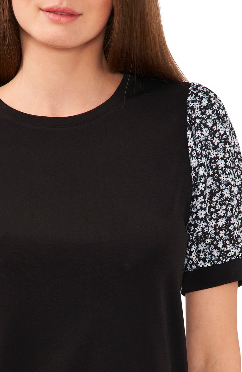 CeCe Floral Sleeve Mixed Media Top | Nordstromrack