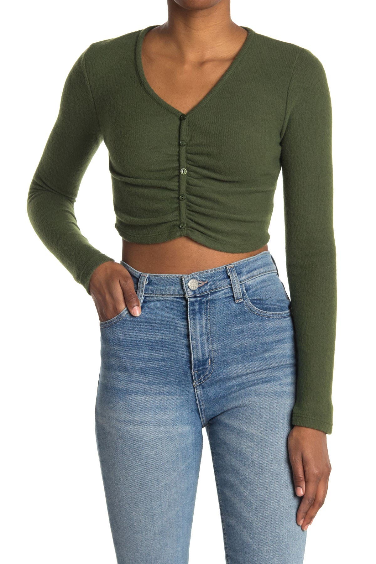 Abound Long Sleeve Ruche Front Crop Top | Nordstromrack