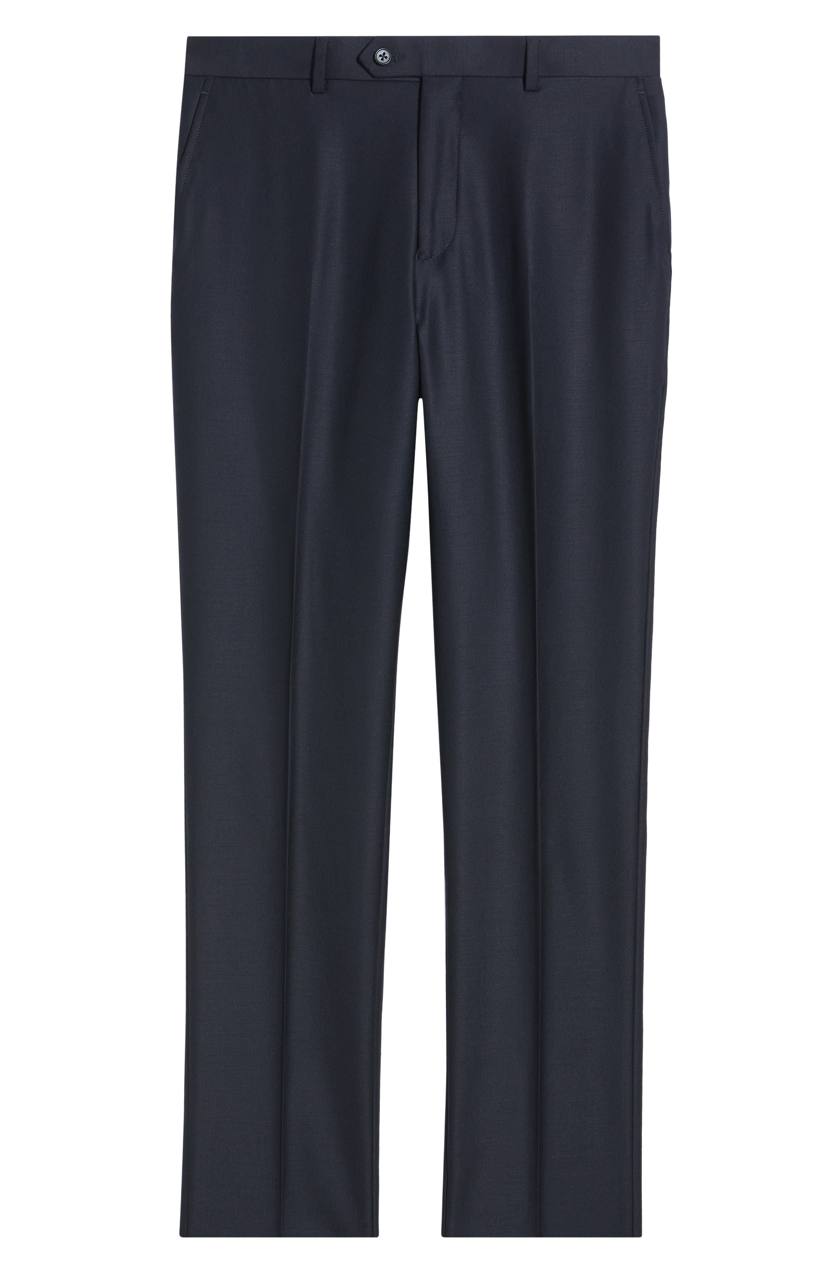 ZANETTI Slim Fit Flat Front Navy Wool Dress Pants | Nordstromrack
