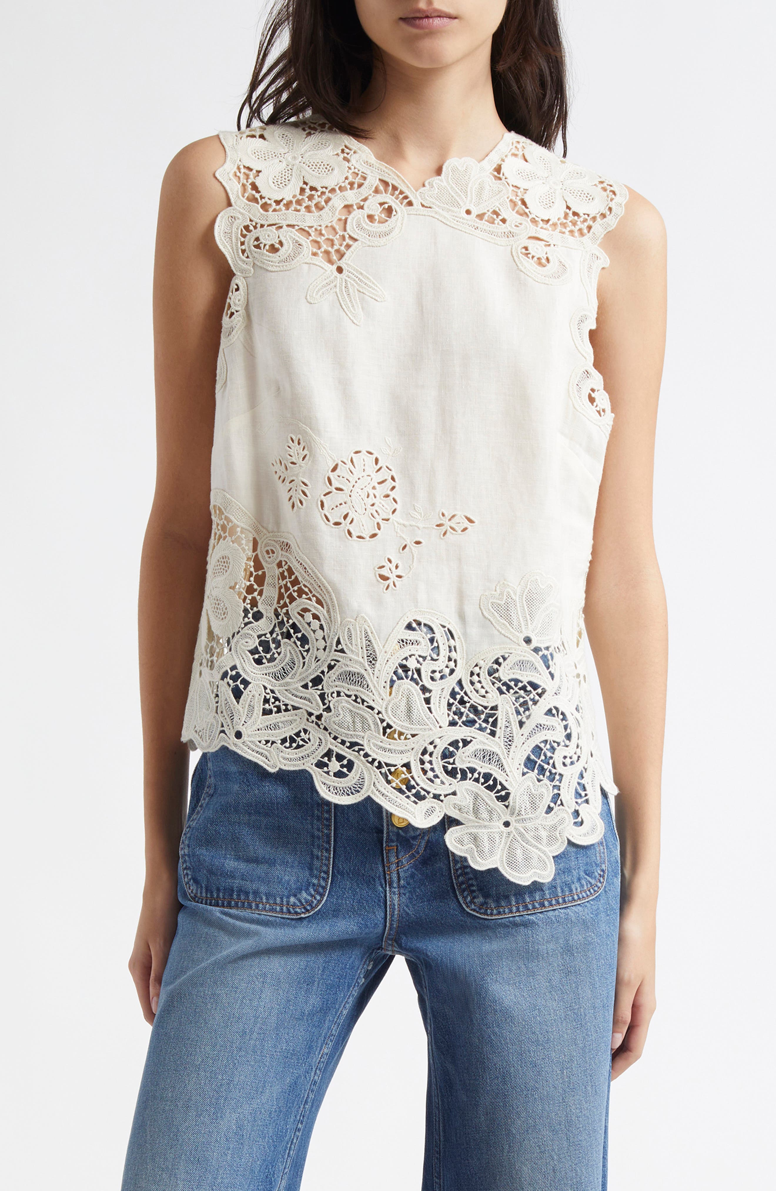 Ulla Johnson Marlis Lace Trim Linen Top | Nordstrom