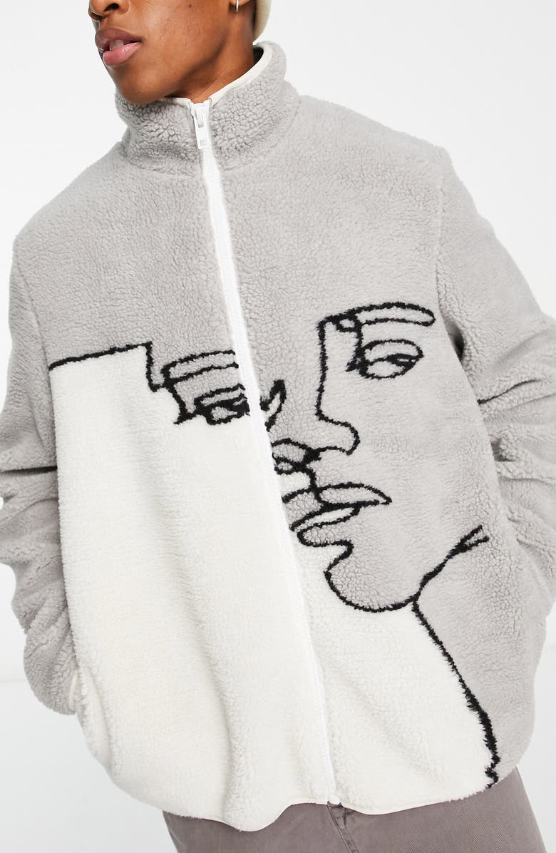 ASOS DESIGN Oversize Face Print High Pile Fleece Jacket | Nordstromrack