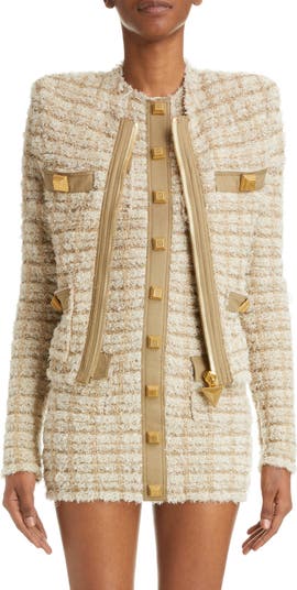 Balmain Collarless Metallic Tweed Jacket | Nordstrom