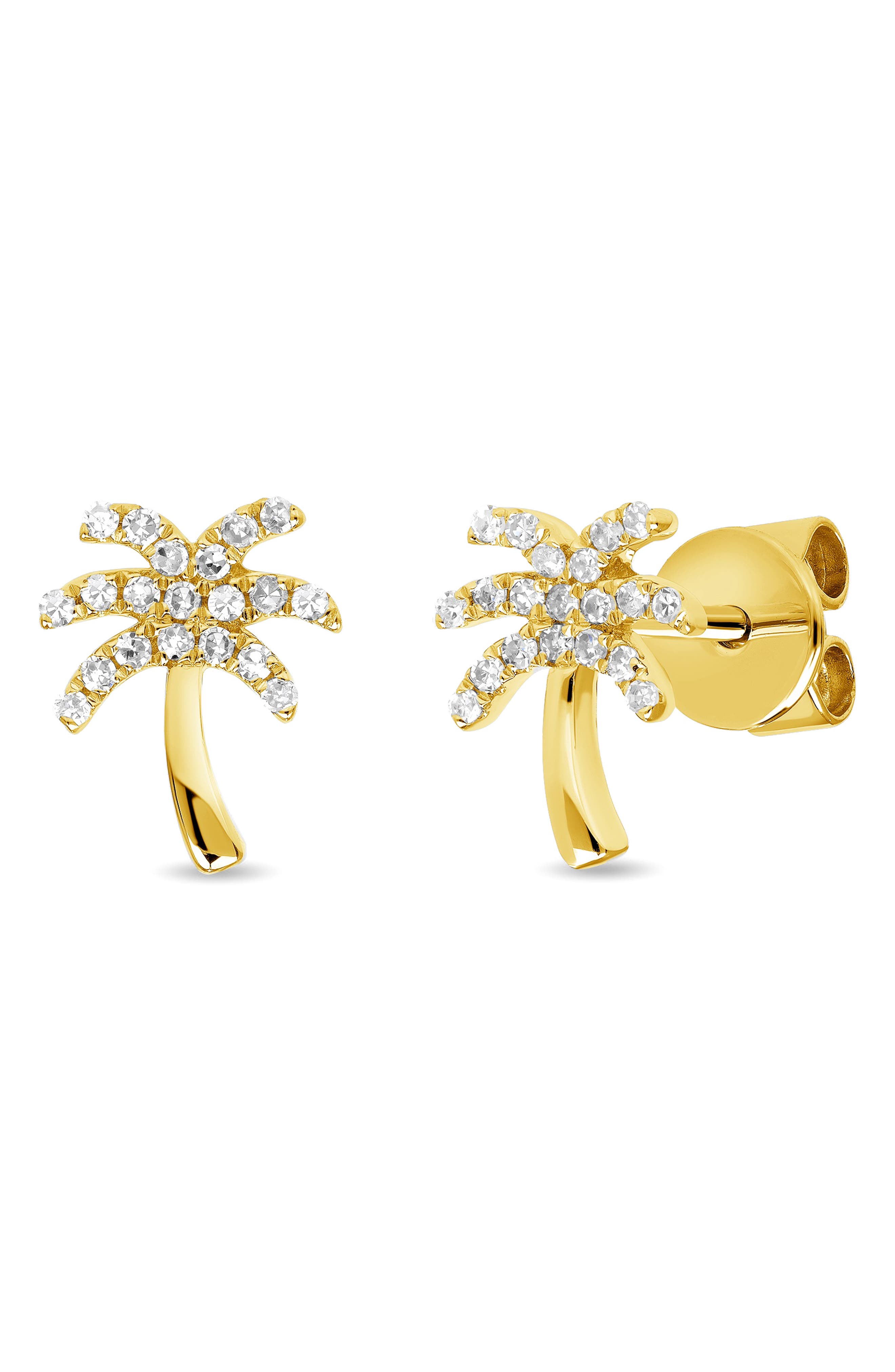 RON HAMI 14K Yellow Gold Diamond Palm Tree Stud Earrings - 0.10 ctw ...