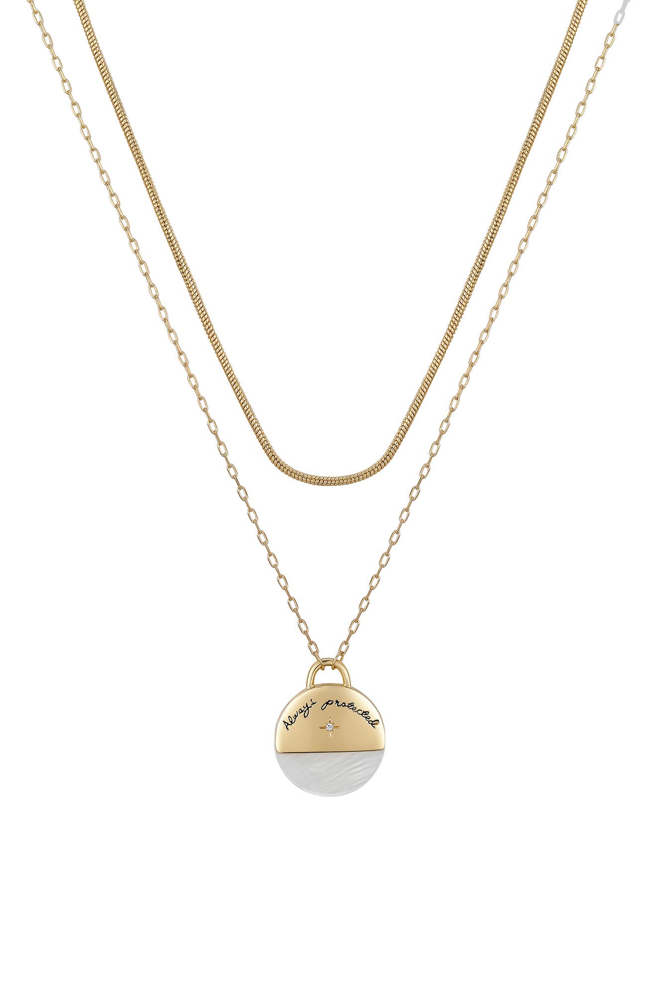 LA ROCKS Set of 2 Mother-of-Pearl Evil Eye Pendant & Snake Chain ...