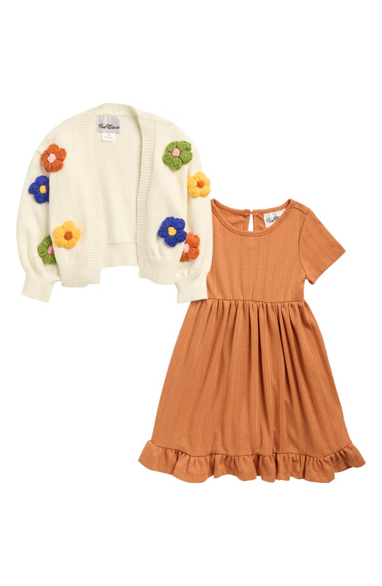 Rare Editions Kids' 3D Flower Cardigan & Dress Set | Nordstromrack