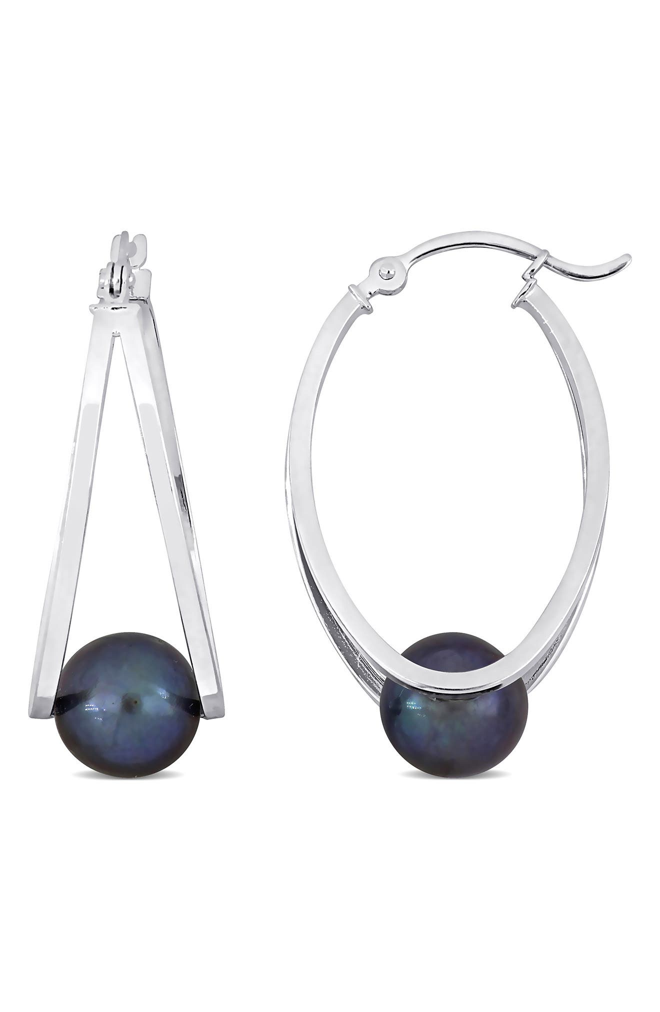 DELMAR Sterling Silver 8-8.5mm Cultured Black Tahitian Pearl Drop ...