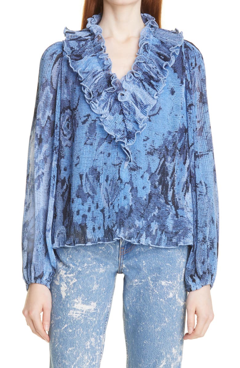 Ganni Floral Print Plissé Georgette Blouse | Nordstromrack