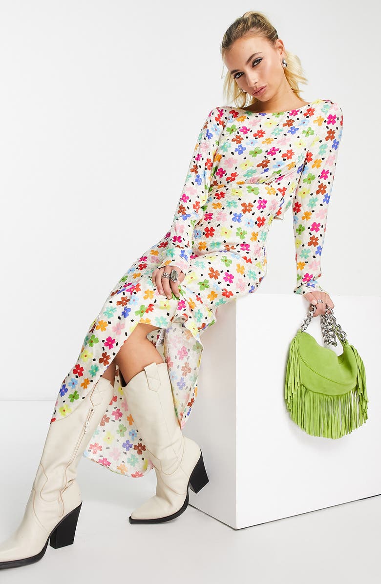 ASOS DESIGN Floral Long Sleeve Satin Maxi Dress | Nordstromrack