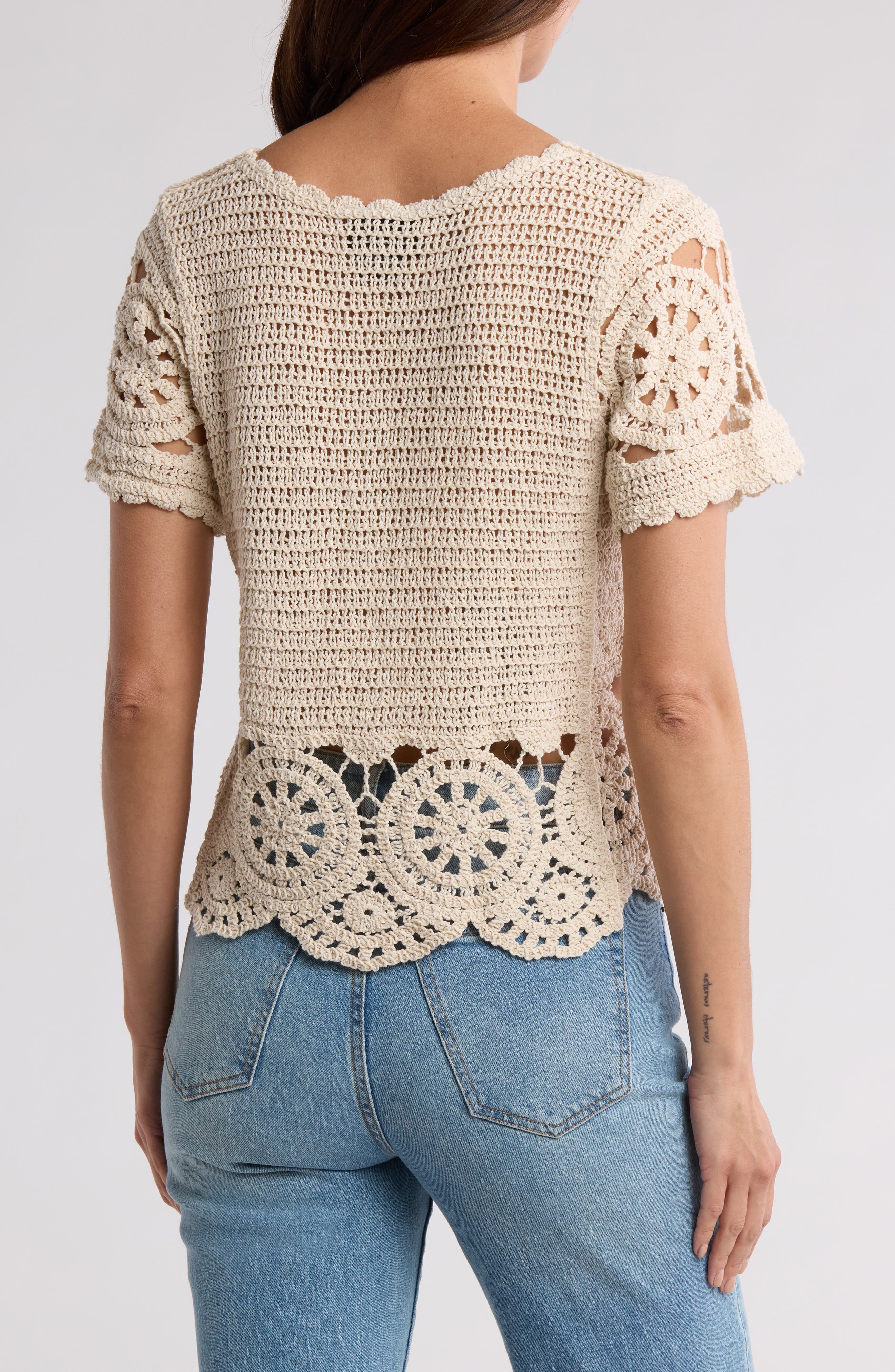 Forgotten Grace Crochet Stitch Short Sleeve Top | Nordstromrack