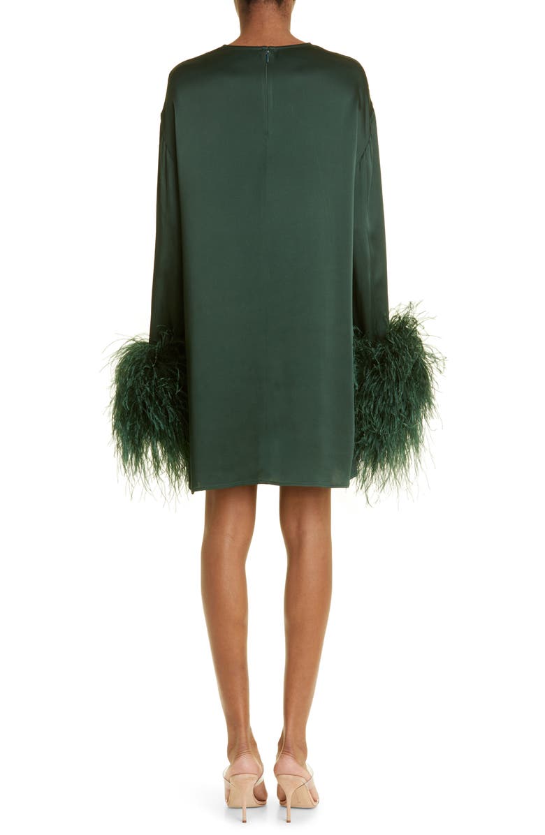 LAPOINTE Ostrich Feather Trim Long Sleeve Crepe Shift Dress | Nordstrom