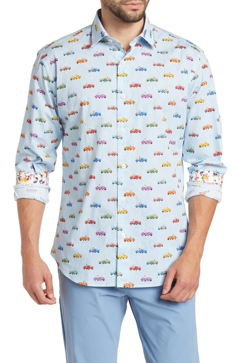 Bugatchi Car Print Shaped Fit Dress Shirt | Nordstromrack