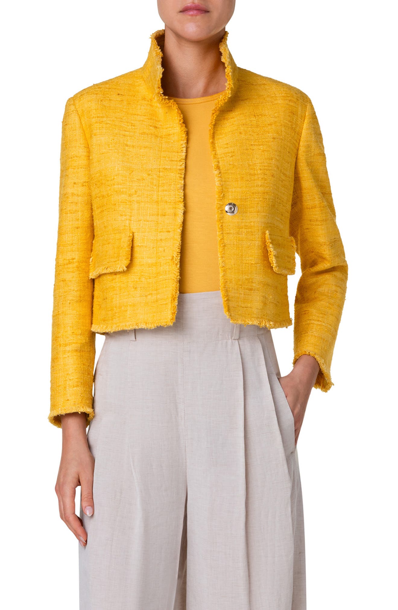 Akris punto Fringe Silk Tweed Crop Jacket | Nordstrom