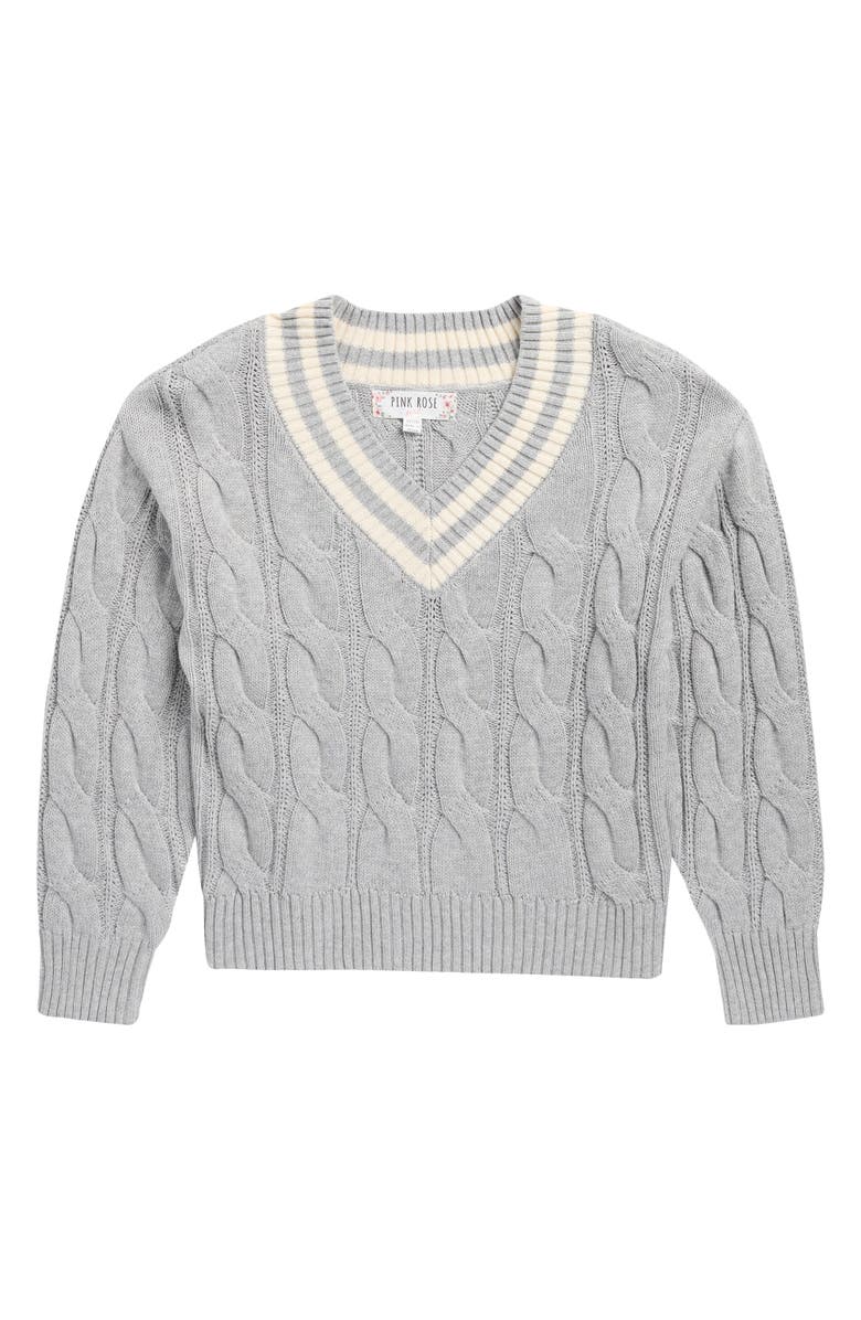 PINK ROSE Kids' V-Neck Cable Knit Sweater | Nordstromrack