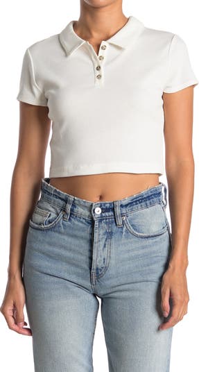BCBGeneration Ribbed Cropped Polo Shirt | Nordstromrack
