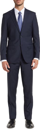 ZANETTI Navy Solid Two-Button Notch Lapel Slim Fit Wool Blend Suit ...
