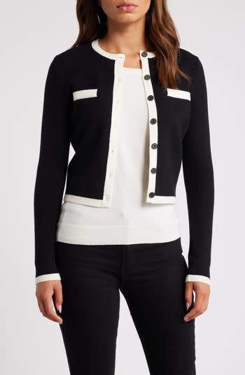 ZOE AND CLAIRE Contrast Trim Cardigan | Nordstrom