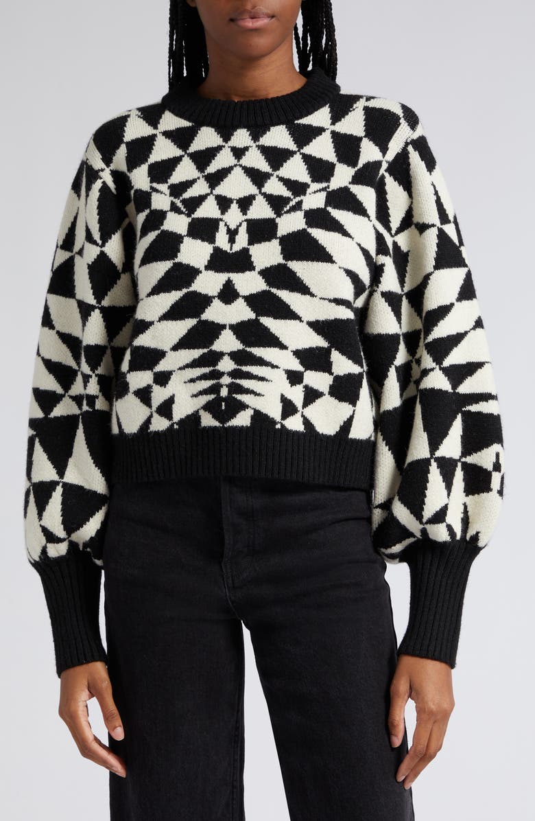 FARM Rio Heart Deco Jacquard Balloon Sleeve Sweater | Nordstromrack