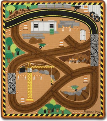 Melissa & Doug Round the Construction Zone Work Site Rug & Vehicle ...