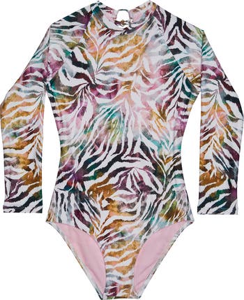 Beach Lingo Kids' Animal Print Long Sleeve One-Piece Rashguard Swimsuit ...