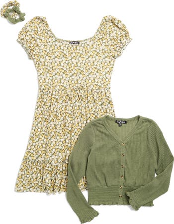 Trixxi Kids' 4-Piece Cardigan, Dress & Two Scruchies Set | Nordstromrack