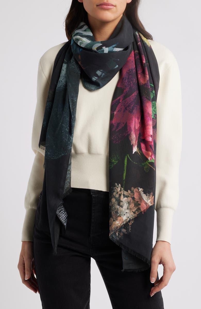 AllSaints Charm Flowers Print Oblong Scarf | Nordstromrack