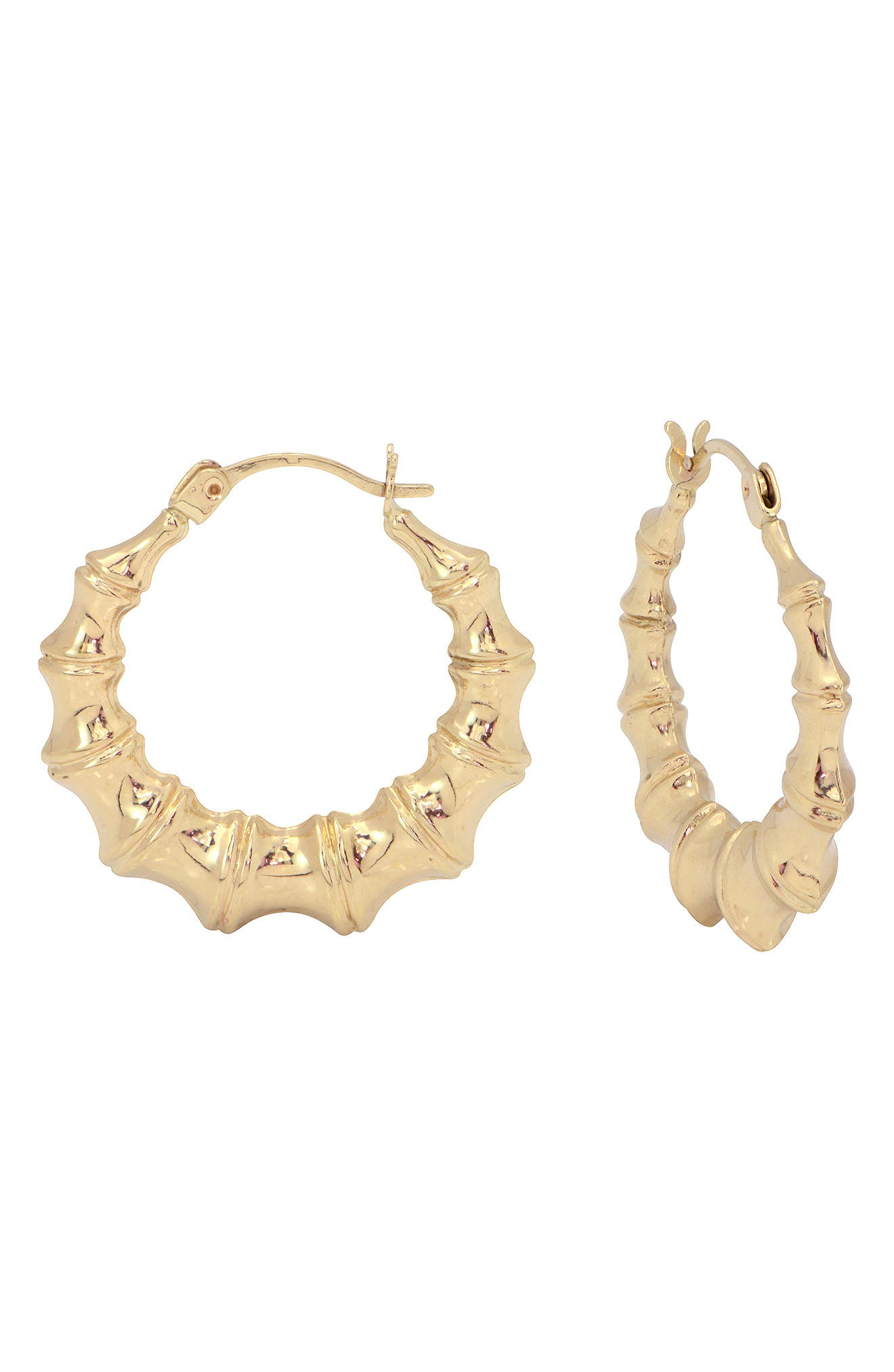 CANDELA JEWELRY 10K Yellow Gold Bamboo-Shaped Hoop Earrings | Nordstromrack