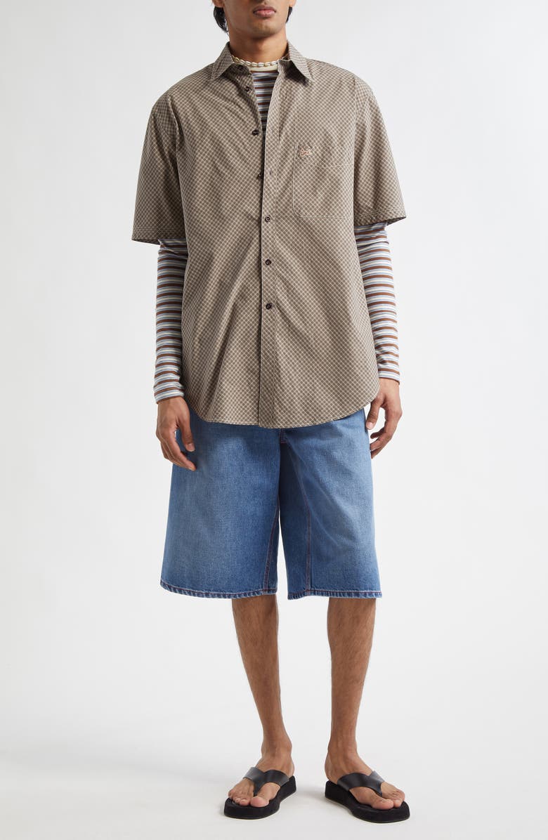 ERL Gender Inclusive Microplaid Longline Organic Cotton Button-Up Shirt ...