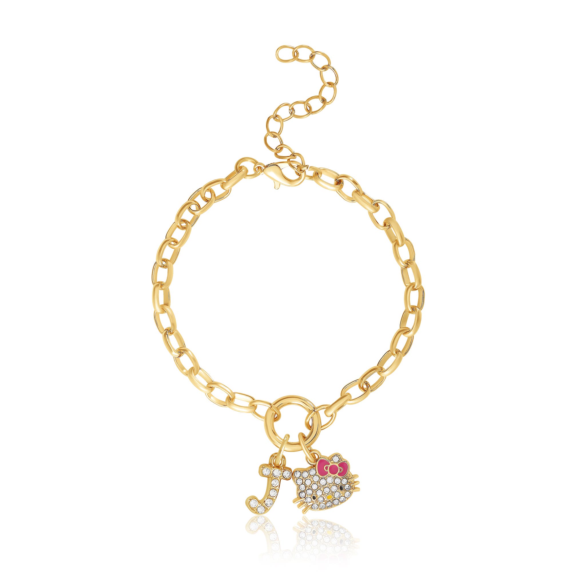 Hello Kitty Initial Crystal Charm Bracelet, Gold-Tone, Adjustable ...