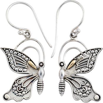 SAMUEL B. Sterling Silver & 18K Gold Butterfly Drop Earrings ...