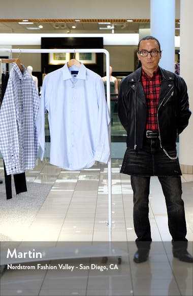David Donahue Trim Fit Stripe Cotton Twill Dress Shirt | Nordstrom