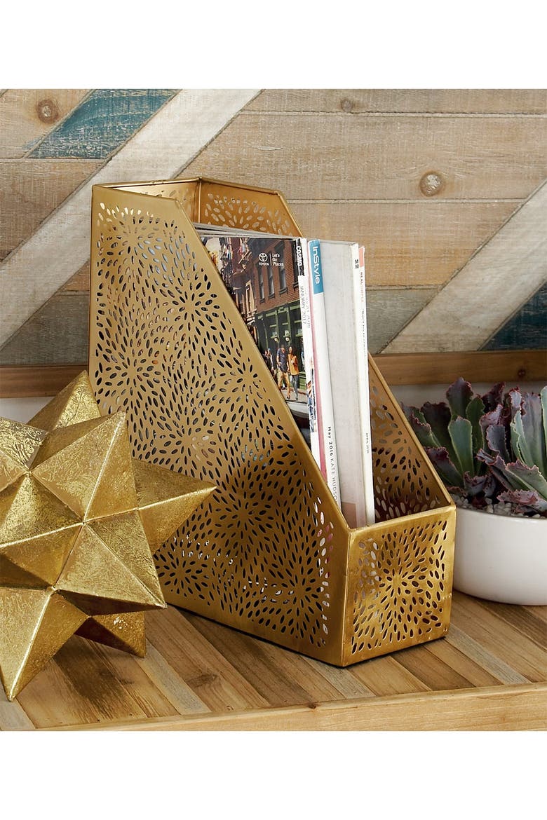 Goldtone Metal Glam Magazine Holder with Laser Carved Floral Design ...
