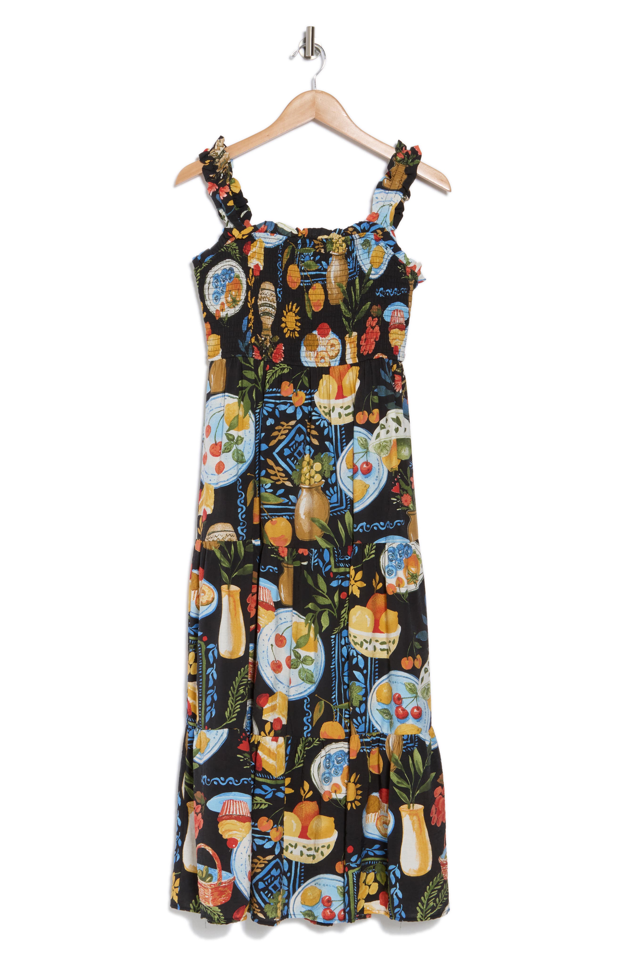 AUGUST SKY Mixed Print Smocked Tiered Midi Dress | Nordstromrack