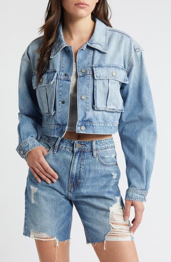 HIDDEN JEANS Denim Crop Cargo Jacket | Nordstrom
