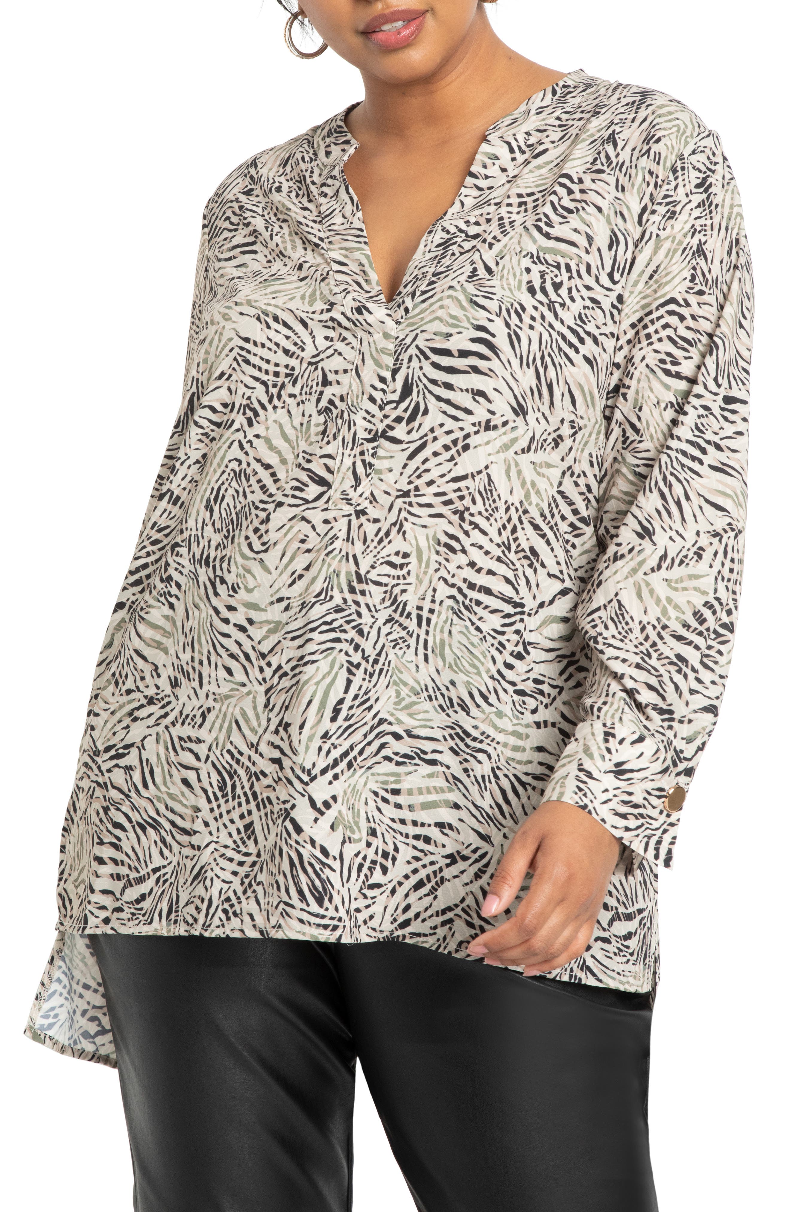 ELOQUII Mandarin Collar Tunic Blouse | Nordstromrack