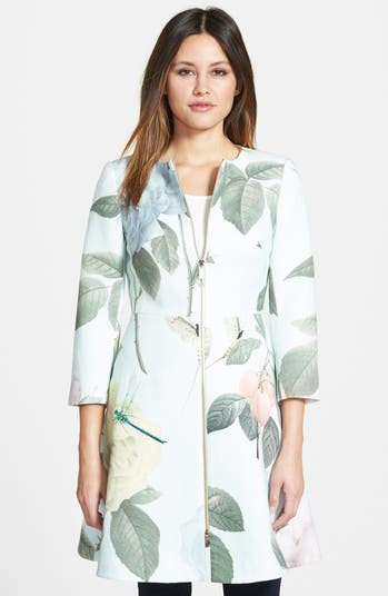 Ted Baker London Rose Print Textured Fit & Flare Jacket | Nordstrom