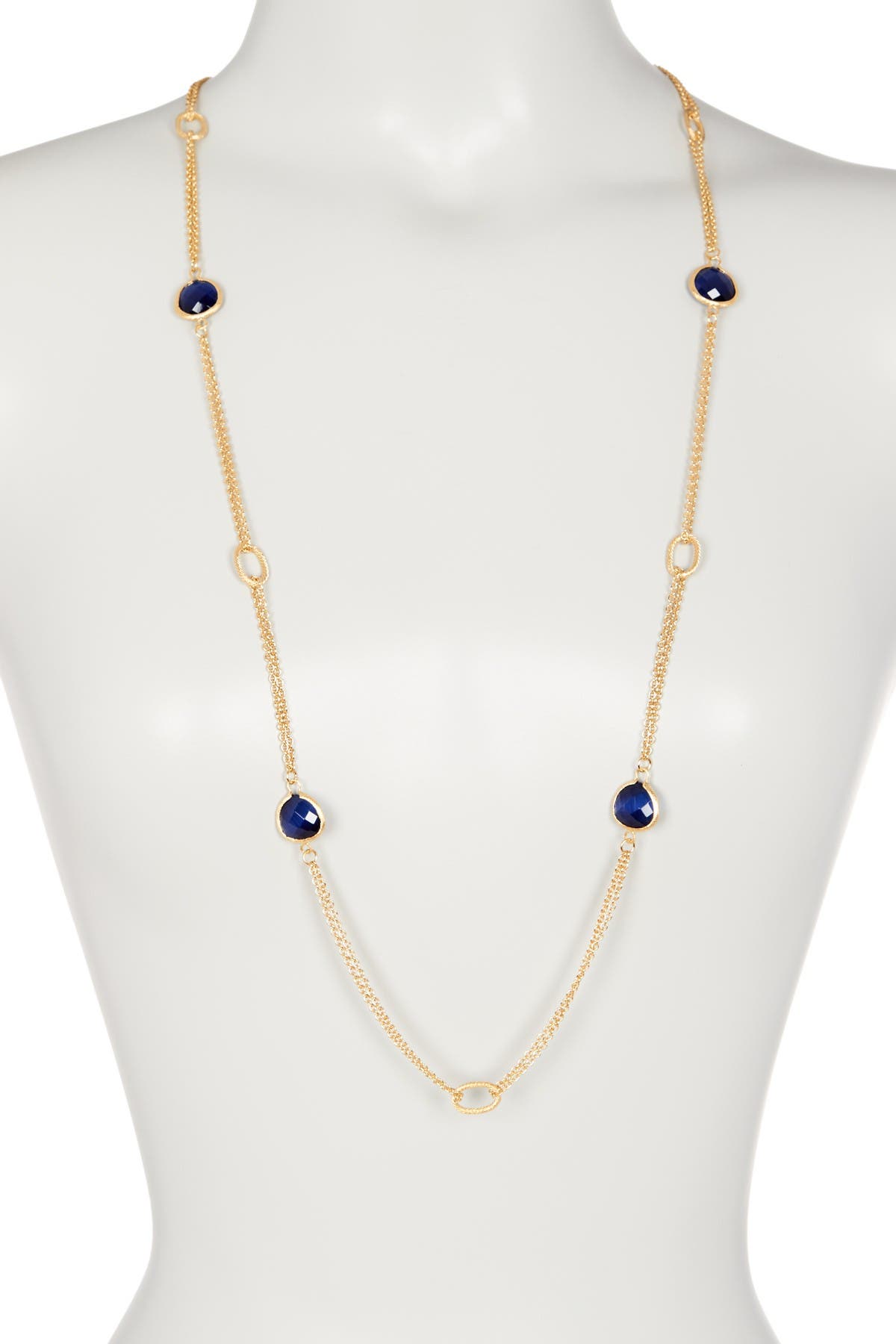 RIVKA FRIEDMAN 18K Gold Clad 2 Row Navy Blue Cat's Eye Crystal Cable ...