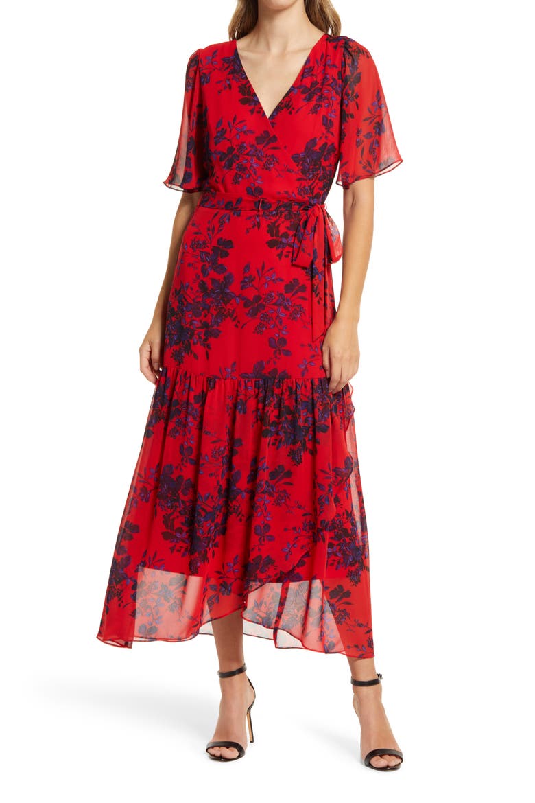 Floral Faux Wrap Flutter Sleeve Dress (Women) | Nordstromrack
