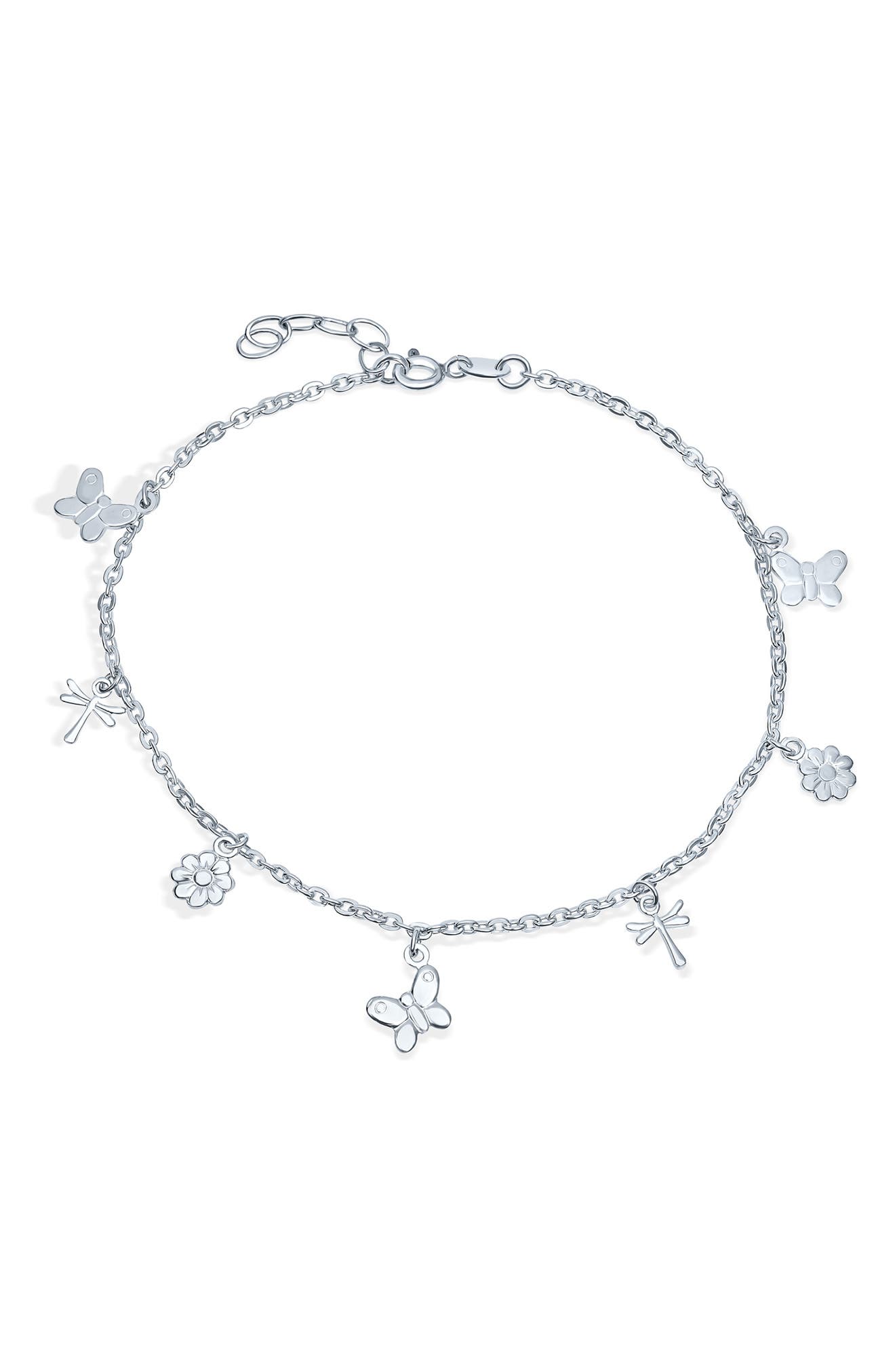 BLING JEWELRY Sterling Silver Butterfly & Dragonfly Anklet | Nordstromrack
