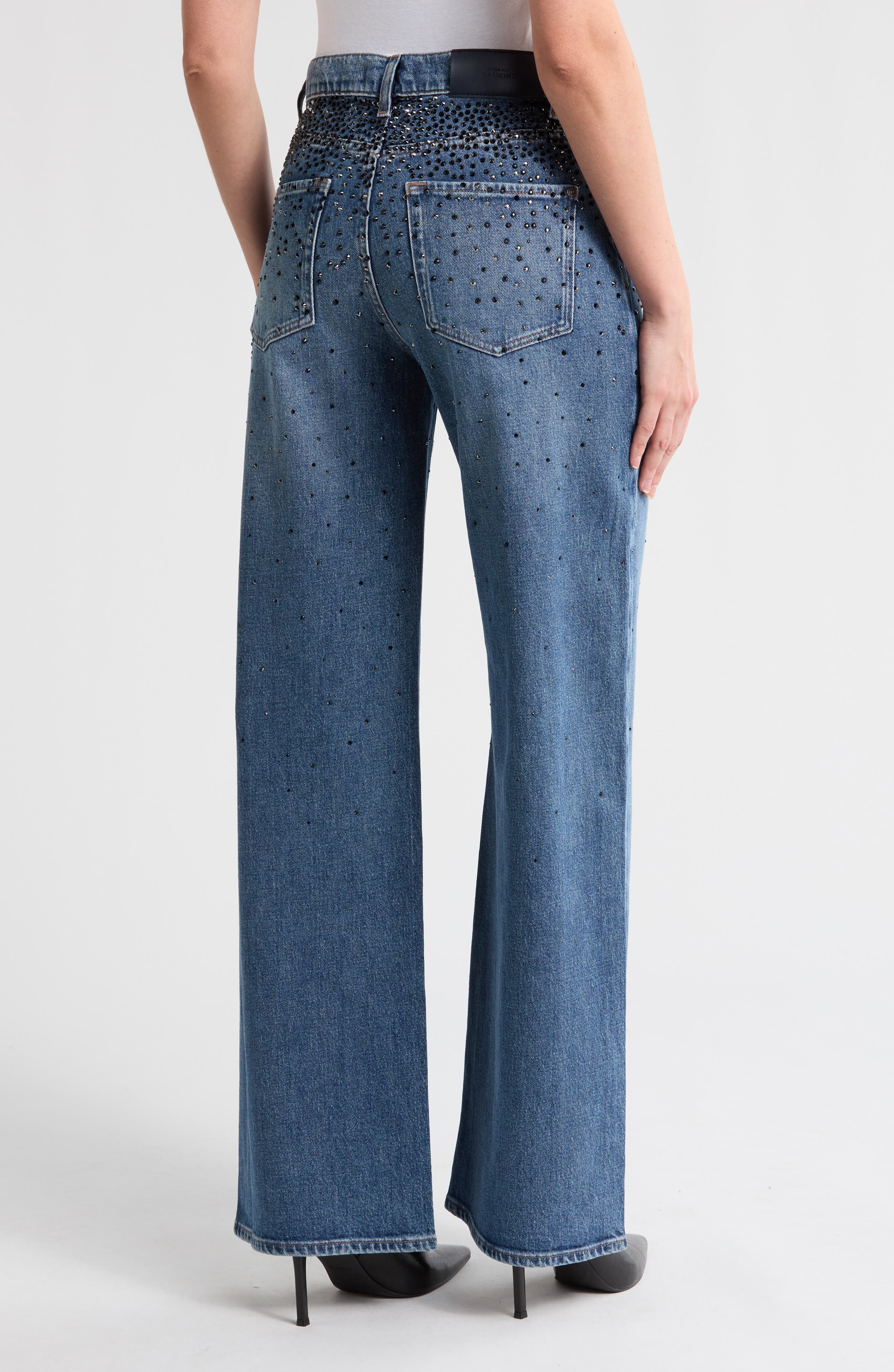 7 For All Mankind Crystal Embellished Low Waist Wide Leg Jeans ...